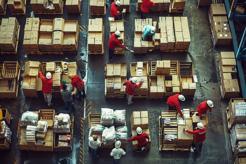Group of People Work in a Warehouse, Sorting Products Stock Image ...