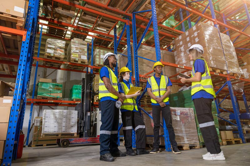 Smart Confident Warehouse Worker Team Portrait Standing Together Happy ...