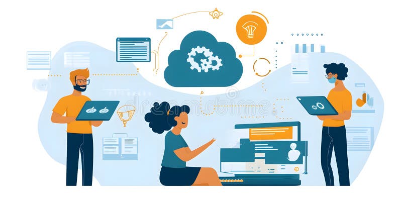 A Group of People are Working on a Computer Screen with a Blue ...