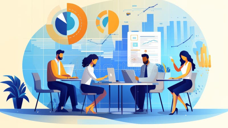 Group of People Working at a Conference Table. Stock Illustration ...