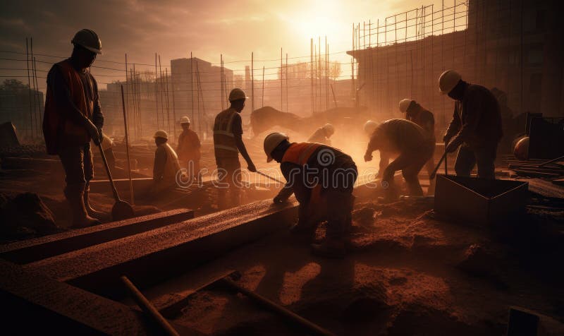 A Group of People Working on a Construction Site Stock Illustration ...
