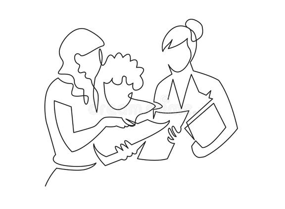 Group of People Working Continuous One Line Vector Draw. Students ...