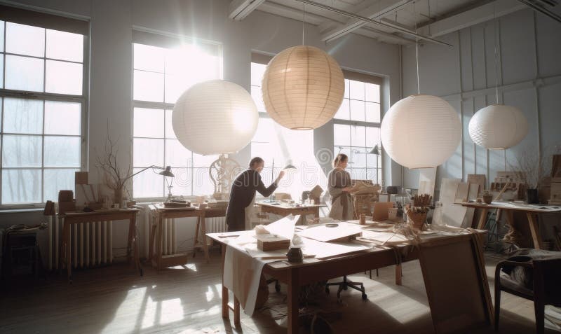 A Group of People Working in a Design Studio Stock Illustration ...