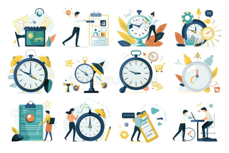 Group of People Working on Different Types of Clocks, Including Analog ...