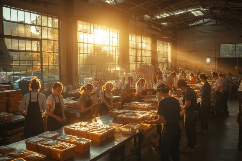 A Group of People are Working in a Large Industrial Kitchen Stock Photo ...