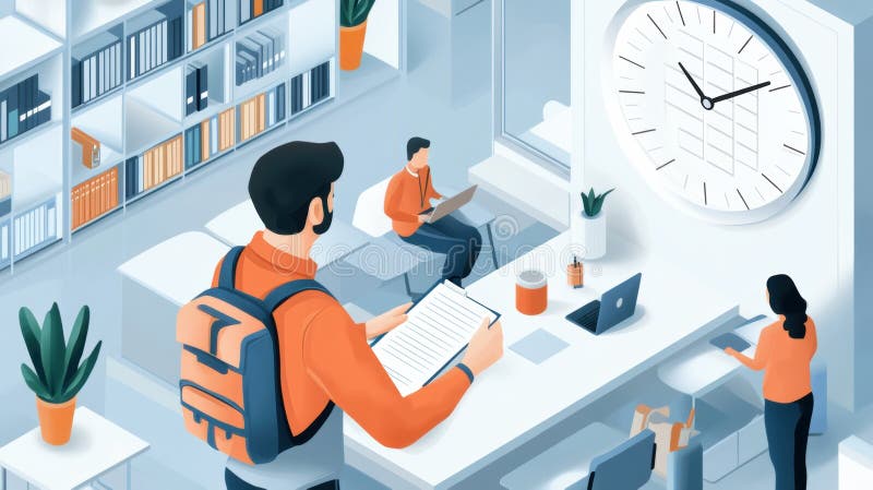 A Group of People are Working in a Library with Books and Computers, AI ...