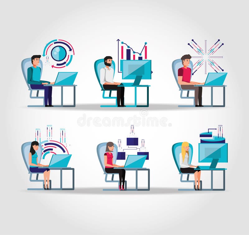 Group People Working and Set Icons Business Stock Vector - Illustration ...