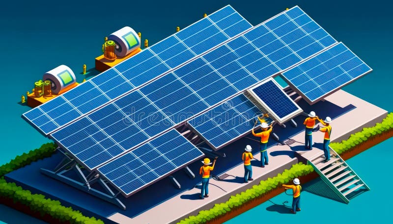Group of People Working on Solar Panel Generative AI Stock Illustration ...