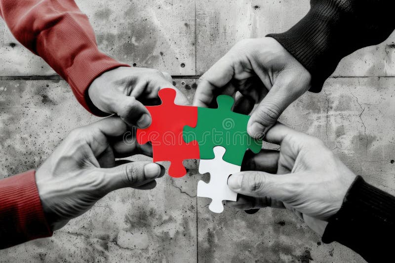 A Group of People Working Together, Holding a Piece of a Puzzle ...