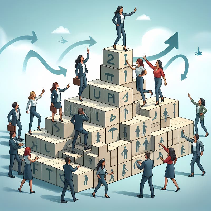 A Group of People Working Together, Stack Large Blocks Toward a Goal ...