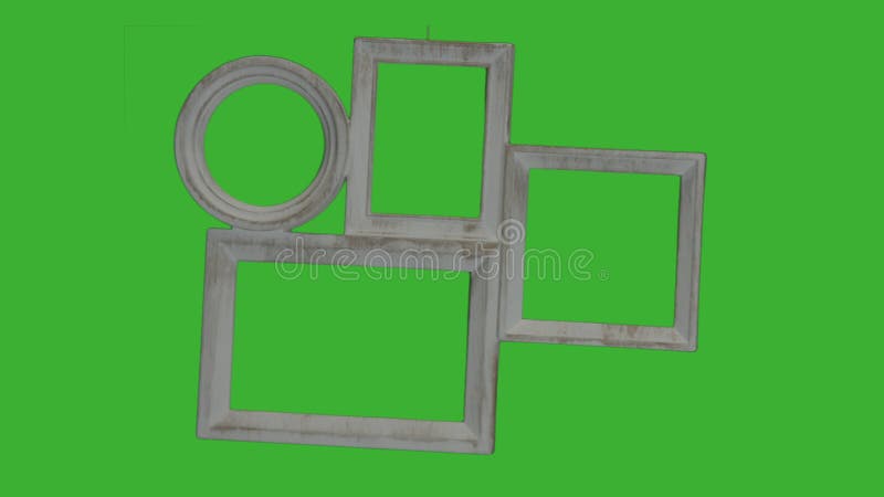 Group of Picture Frames with Green Screen on Side Table, Tracking Shot ...