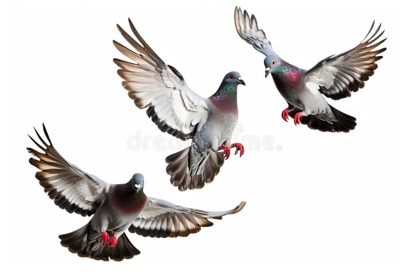 Group of Pigeons Flying Isolated on White Background Stock Illustration ...