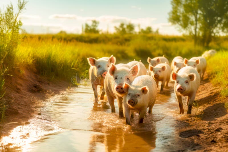 Group of Piglets Sleeping Side by Side in a Cozy Barn, with Their Tiny ...