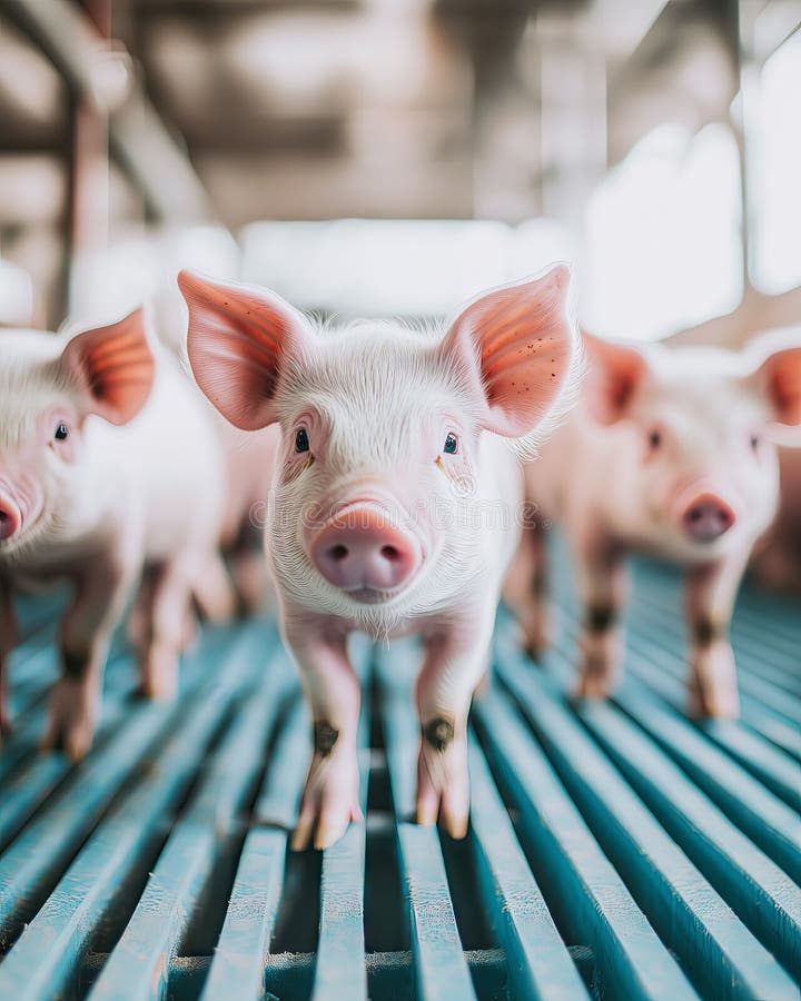 Group of Piglets Standing on Slatted Floor in Pig Farm Stock Photo ...