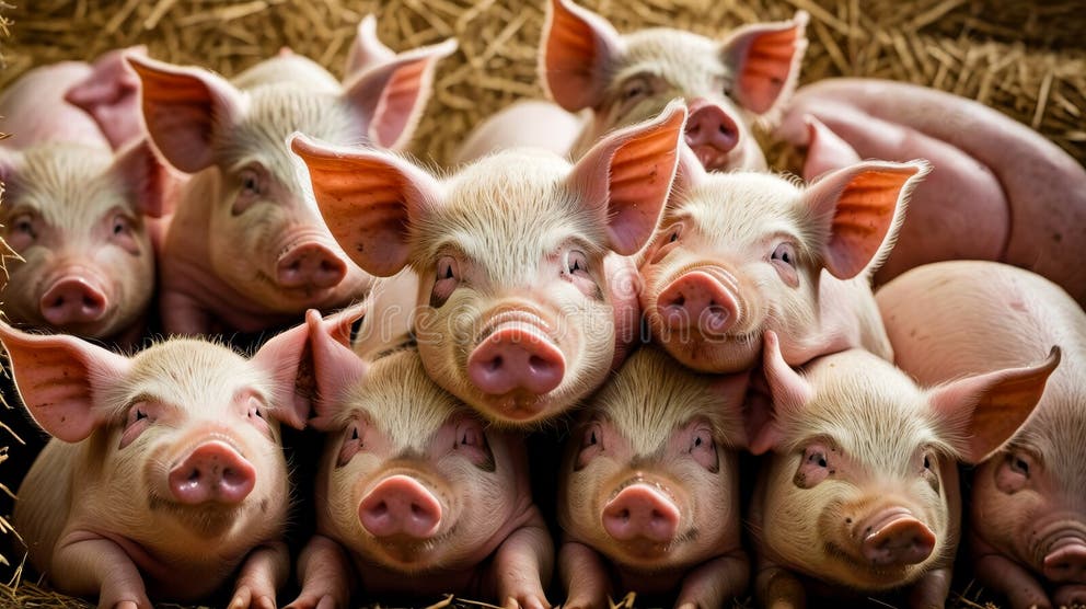 Group of Piglets with Their Ears Back Looking at Something. Generative ...