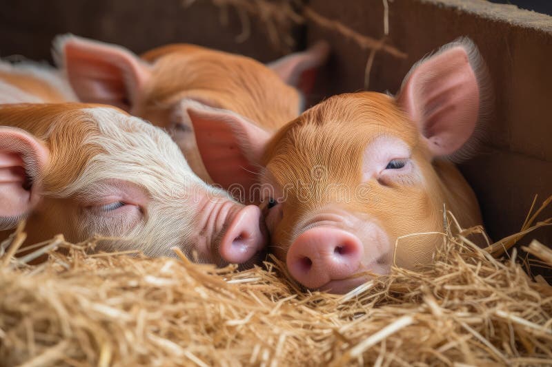 Group of Piglets, with Their Muzzles Peeking Out from Beneath the Straw ...
