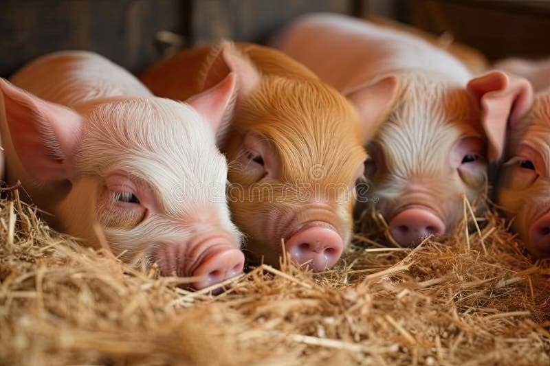 Group of Piglets Sleeping Side by Side in a Cozy Barn, with Their Tiny ...
