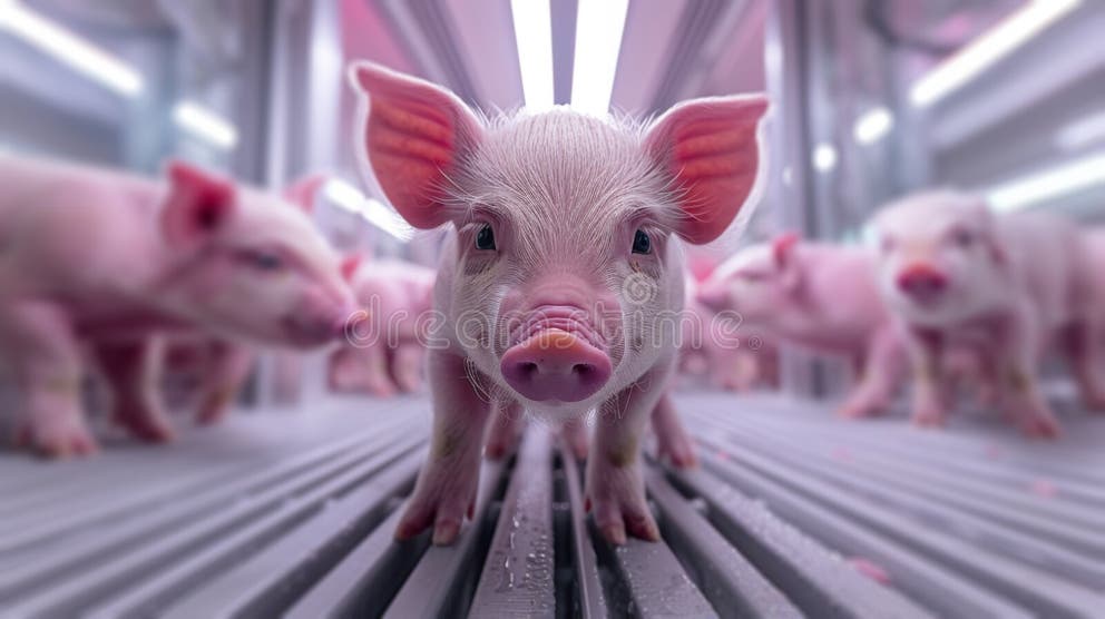 Group of Pigs on Conveyor Belt Stock Photo - Image of animal, livestock ...