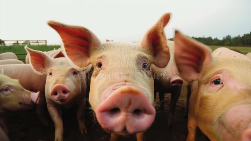 Group of Pigs in Farm Yard. Generative Ai Stock Illustration ...