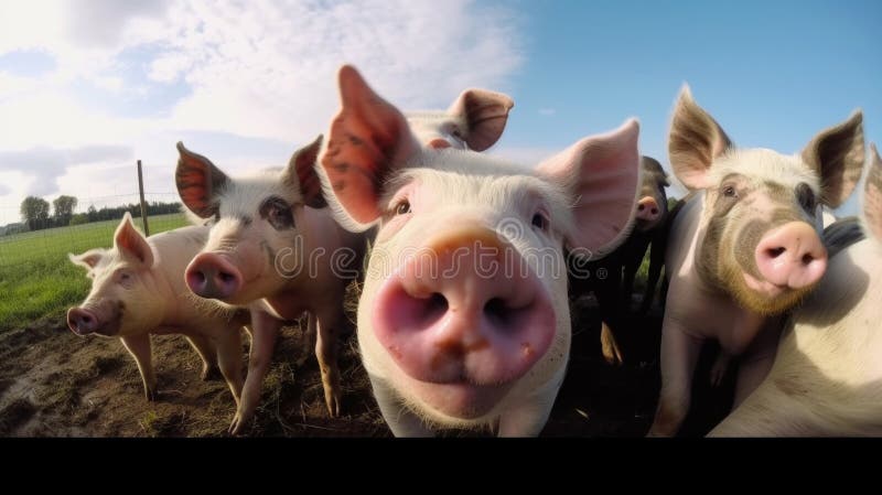 Group of Pigs in Farm Yard. Generative Ai Stock Illustration ...
