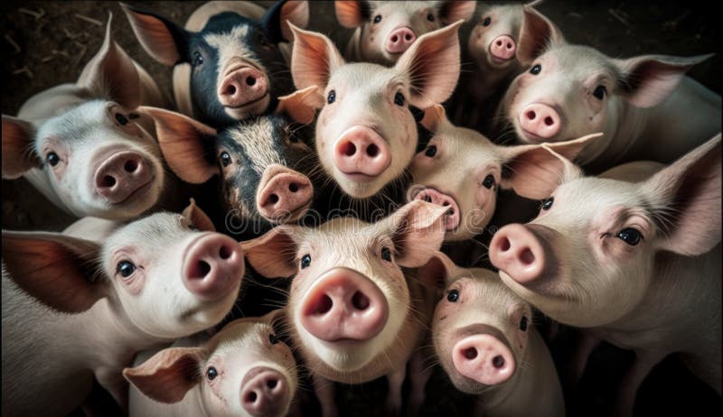 Group of Pigs in Farm Yard. Generative Ai Stock Illustration ...