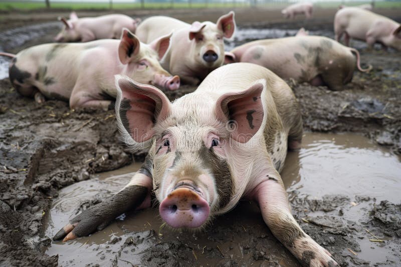 Group of Pigs Lying in a Mud Bath Stock Photo - Image of swine ...