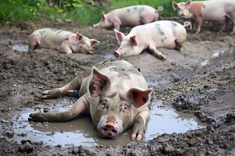 Group of Pigs Lying in a Mud Bath Stock Photo - Image of group, dirty ...