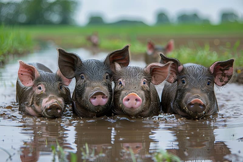Group of Pigs Practicing Synchronized Swimming in a Muddy Puddle ...