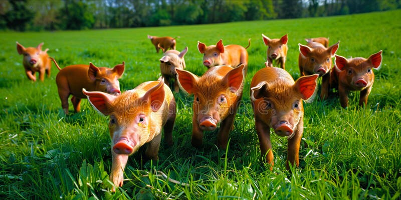 A Group of Pigs Standing in a Field Stock Image - Image of pasture ...