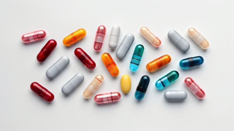 Colorful Assortment of Pills on a Table Stock Illustration ...