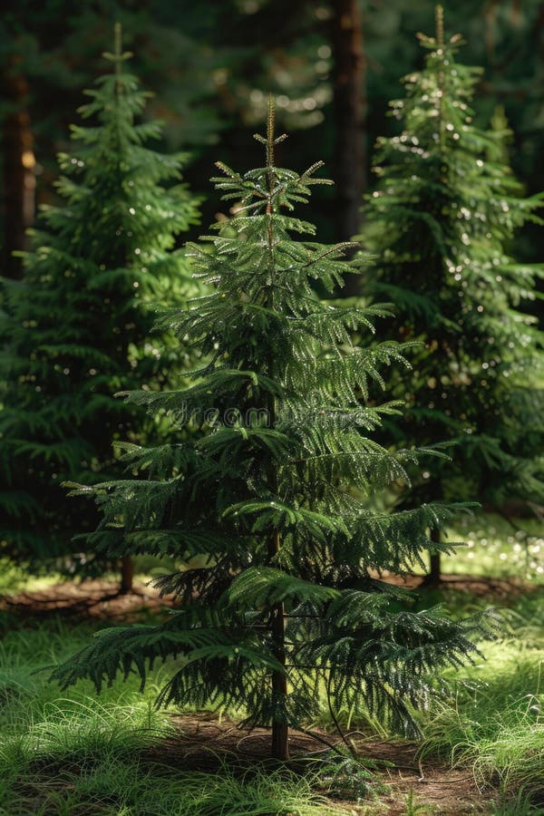 A Group of Pine Trees Standing Tall in a Dense Forest Stock Image ...