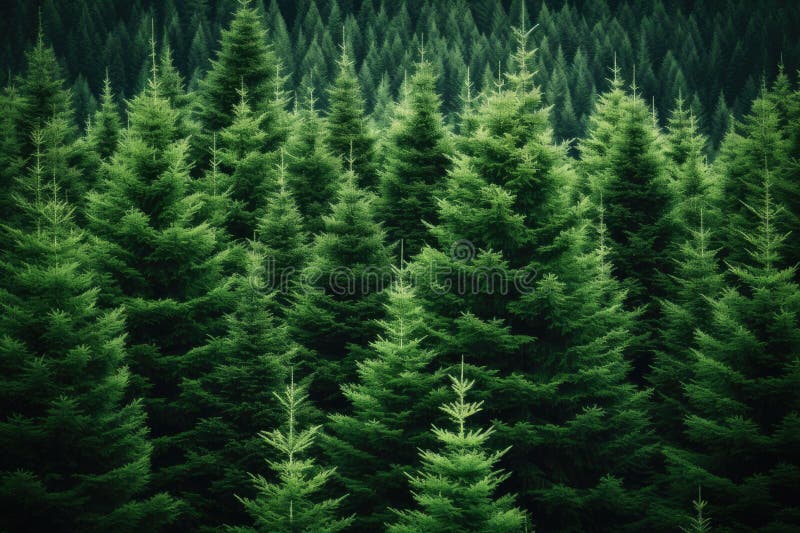 A Group of Pine Trees Standing Tall in a Dense Forest, with Green ...