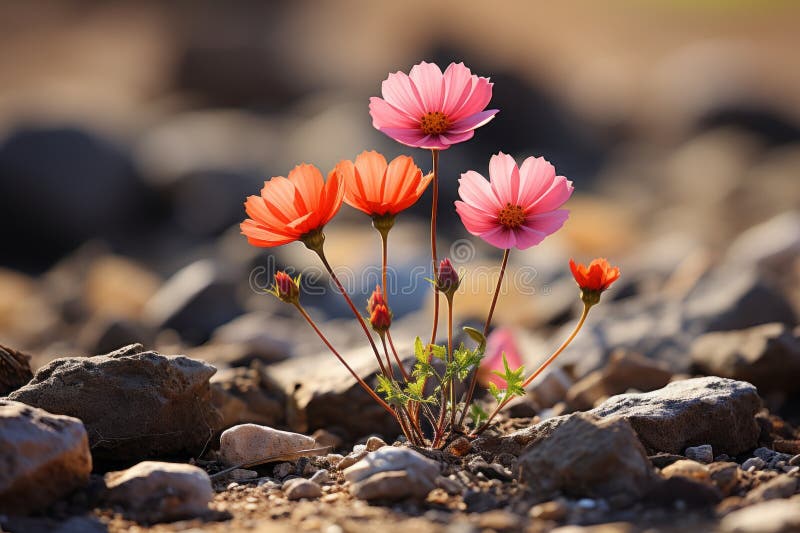 A Group of Pink Flowers Growing Out of the Ground Stock Illustration ...