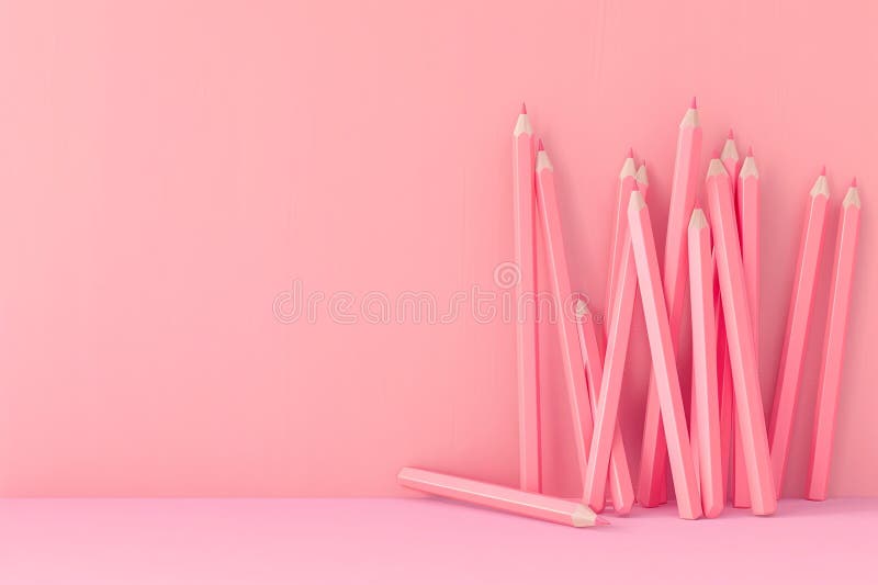 A Group of Pink Pencils Lean Against a Pink Wall, Creating a Simple and ...