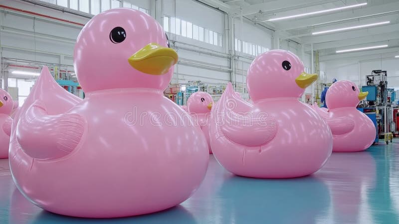 A Group of Pink Rubber Ducks Sitting in a Factory, AI Stock Photo ...