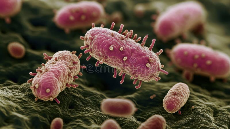 Group of Pink Viruses Clustered Together Under a Microscope in a ...