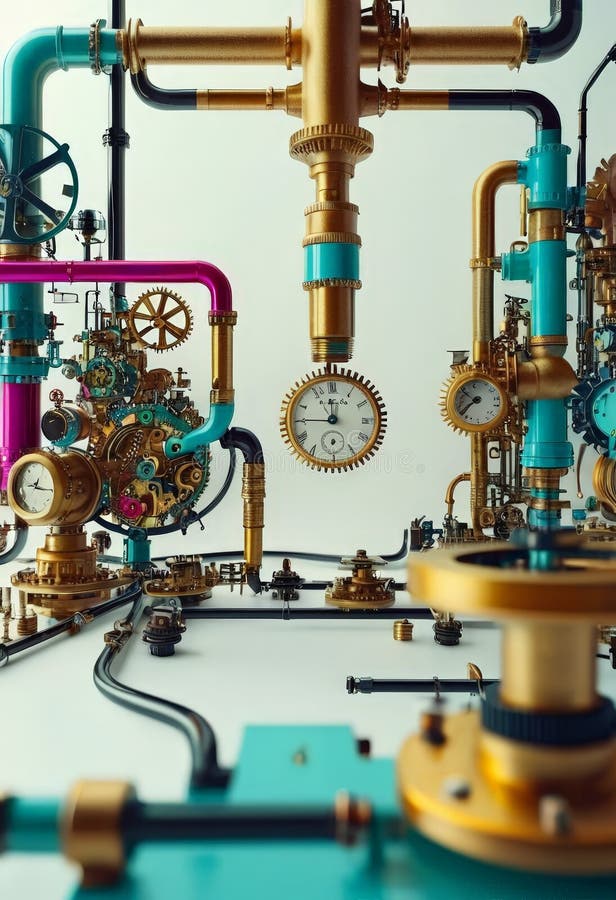 Group pipes and valves stock photo. Image of device - 330520838