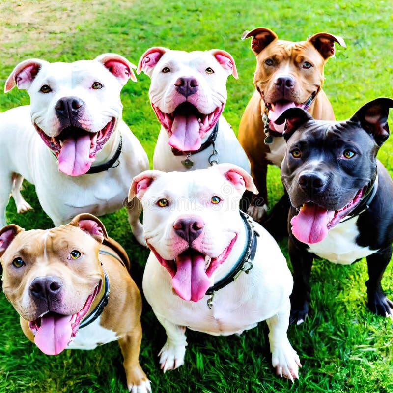 A Group of Pitbull Dogs Take a Selfie Stock Illustration - Illustration ...