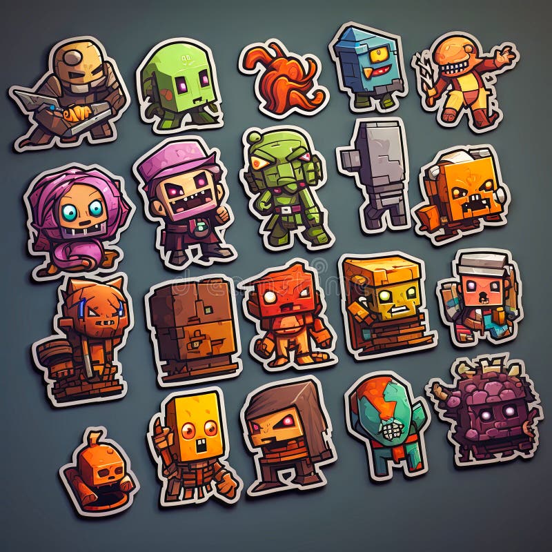 A Group of Pixel Stickers are Displayed Stock Photo - Image of computer ...