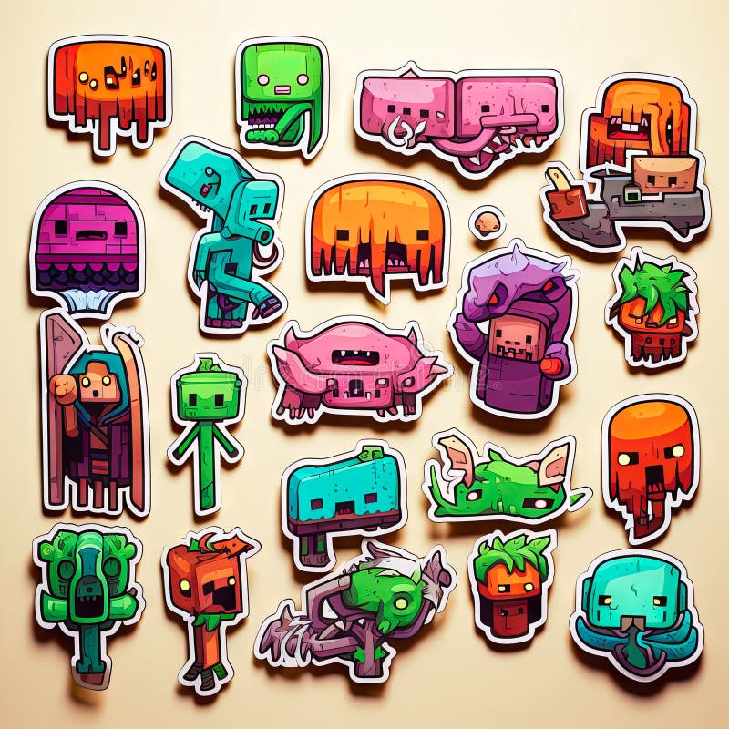 A Group of Pixel Stickers are Displayed Stock Image - Image of computer ...