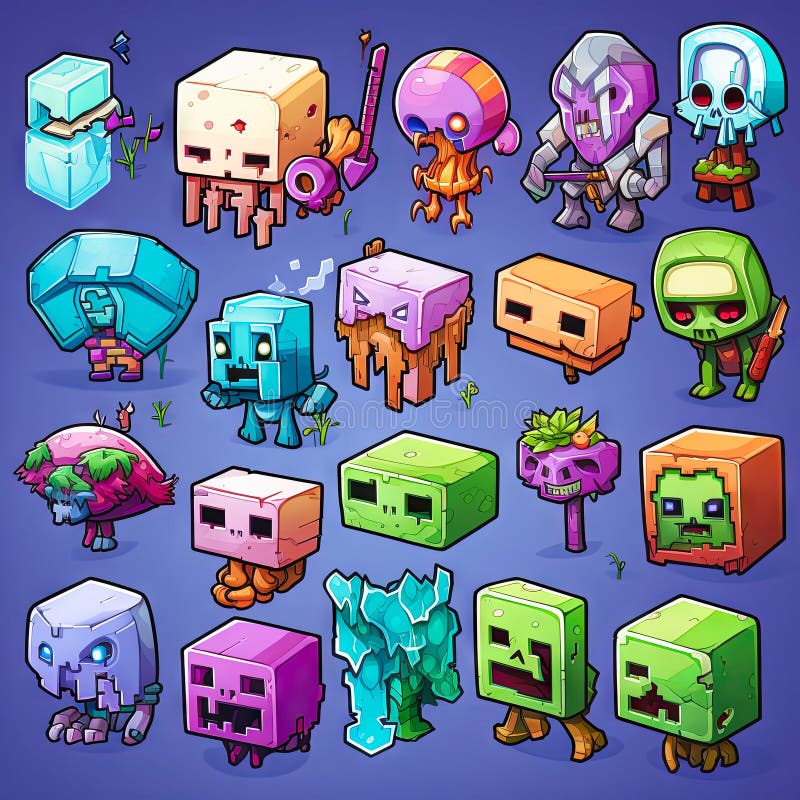 A Group of Pixel Stickers are Displayed Stock Image - Image of label ...