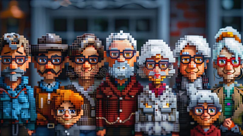 A Group of Pixelated People in the City, 8 Bit Stock Illustration ...