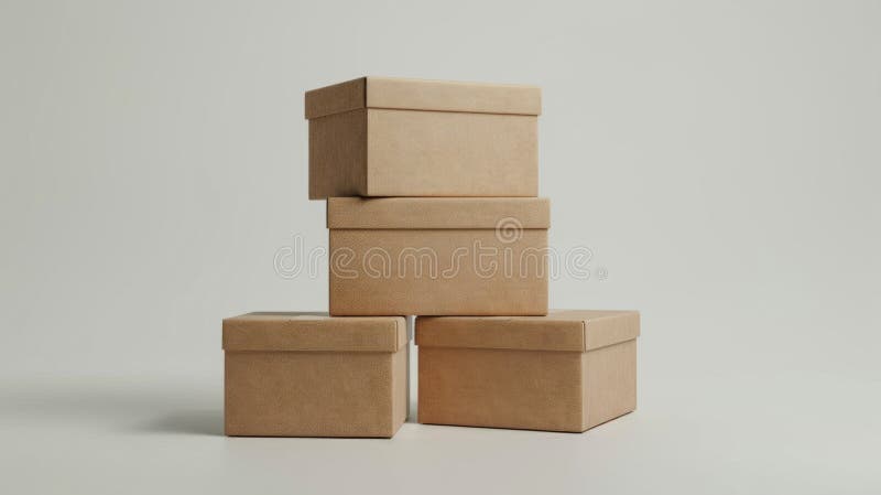 A Group of Plain Brown Cardboard Boxes Stacked Against a Plain White ...