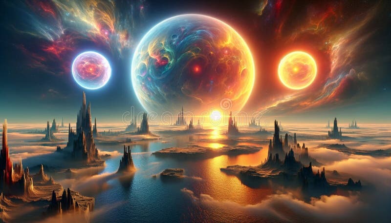 Group of Planets Floating in the Sky Stock Photo - Image of generated ...