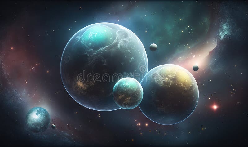 A Group of Planets Floating in the Space with Stars in the Background ...