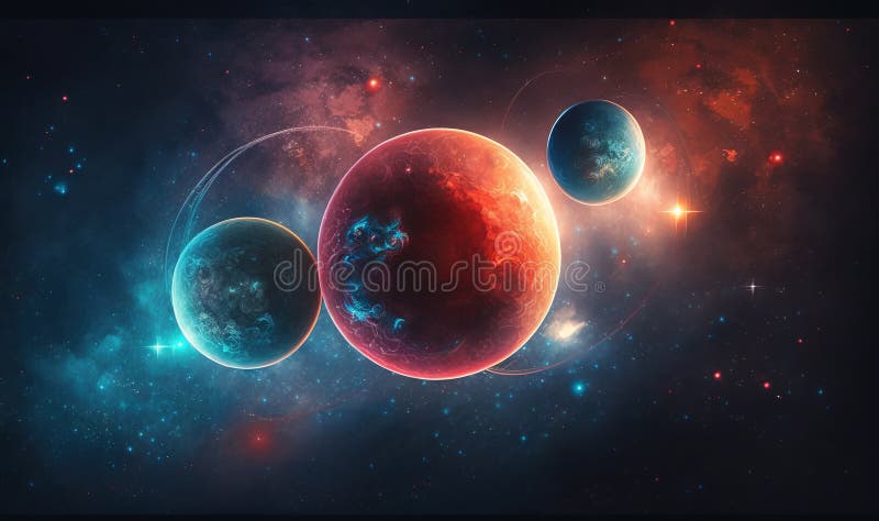 A Group of Planets in the Middle of a Space Filled with Stars Stock ...