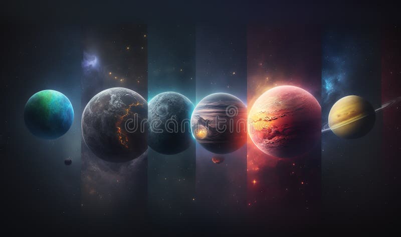 A Group of Planets in a Row with Stars in the Background Stock ...