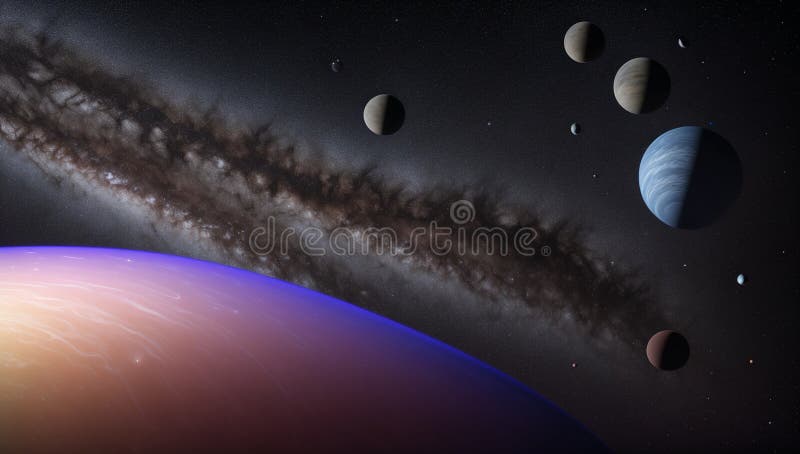 A Group of Planets in the Sky Stock Illustration - Illustration of ...