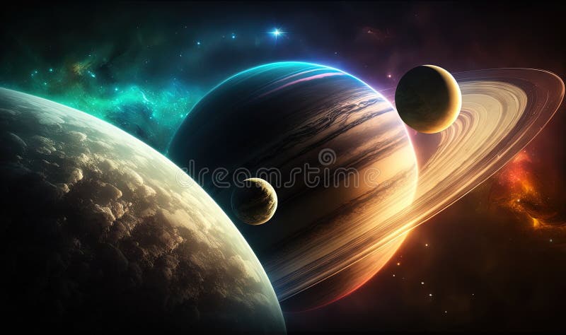 A Group of Planets in the Sky with Stars Around Them Stock Illustration ...