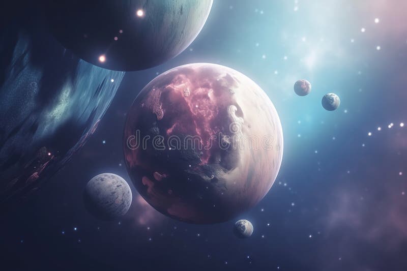 A Group of Planets in the Sky with Stars and Clouds in the Background ...